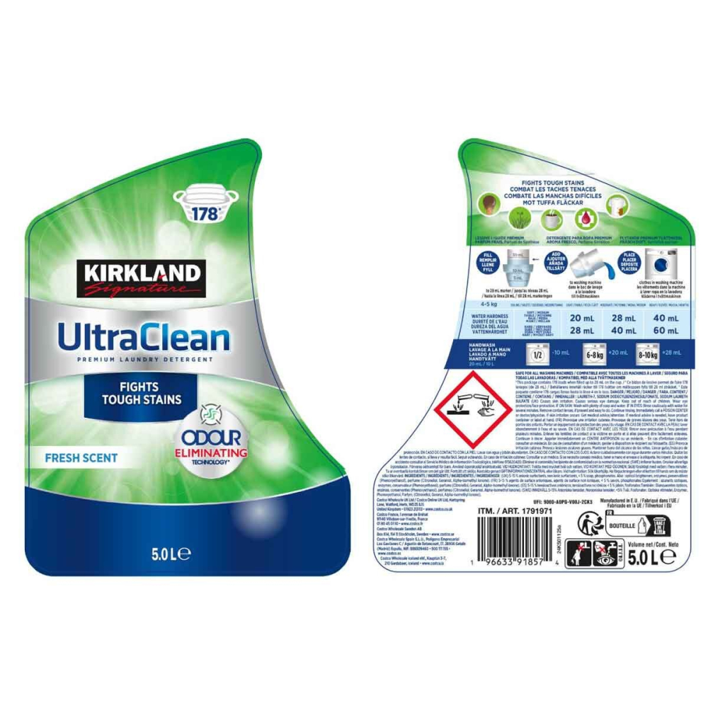 Kirkland Signature Ultra Clean Bio Laundry Liquid, 5L (178 Wash) - Buy ...